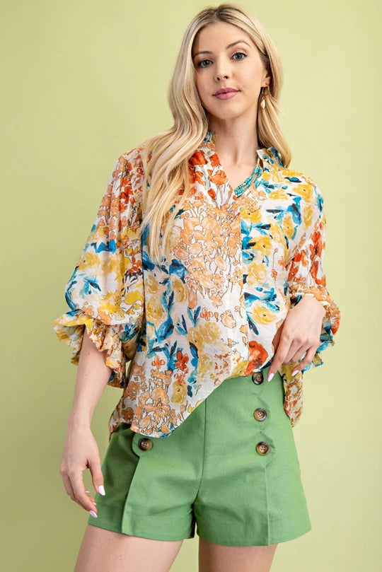 Mustard Floral Mix Top – Whimsical Mimsy
